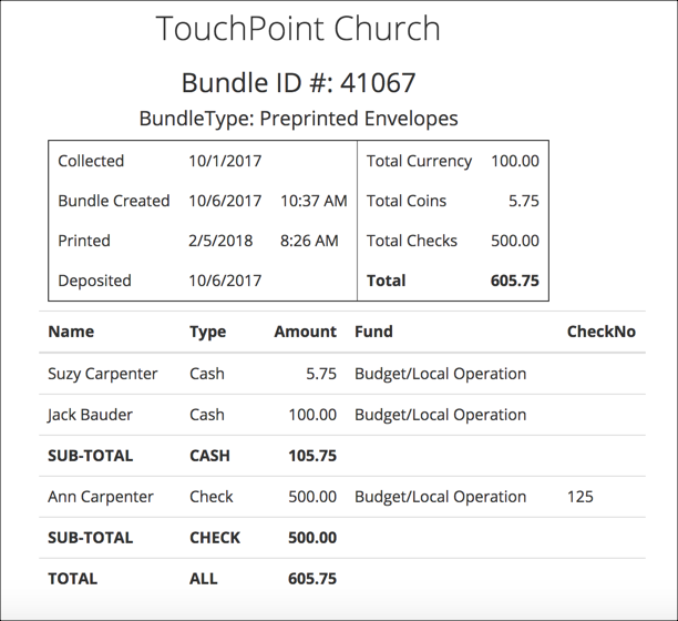 TouchPoint Software Documentation | Batch Report